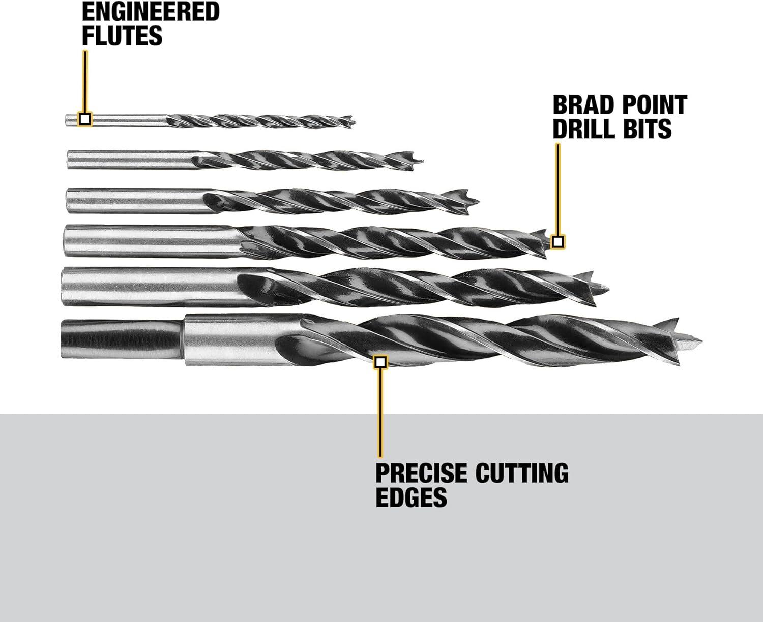 DEWALT Drill Bit Set, Brad Point, 6-Piece (DW1720) , Black - DeWalt